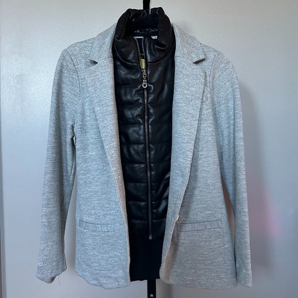 DREW | Jackets & Coats | Gray Blazer With Leather Faux Inner Jacket ...